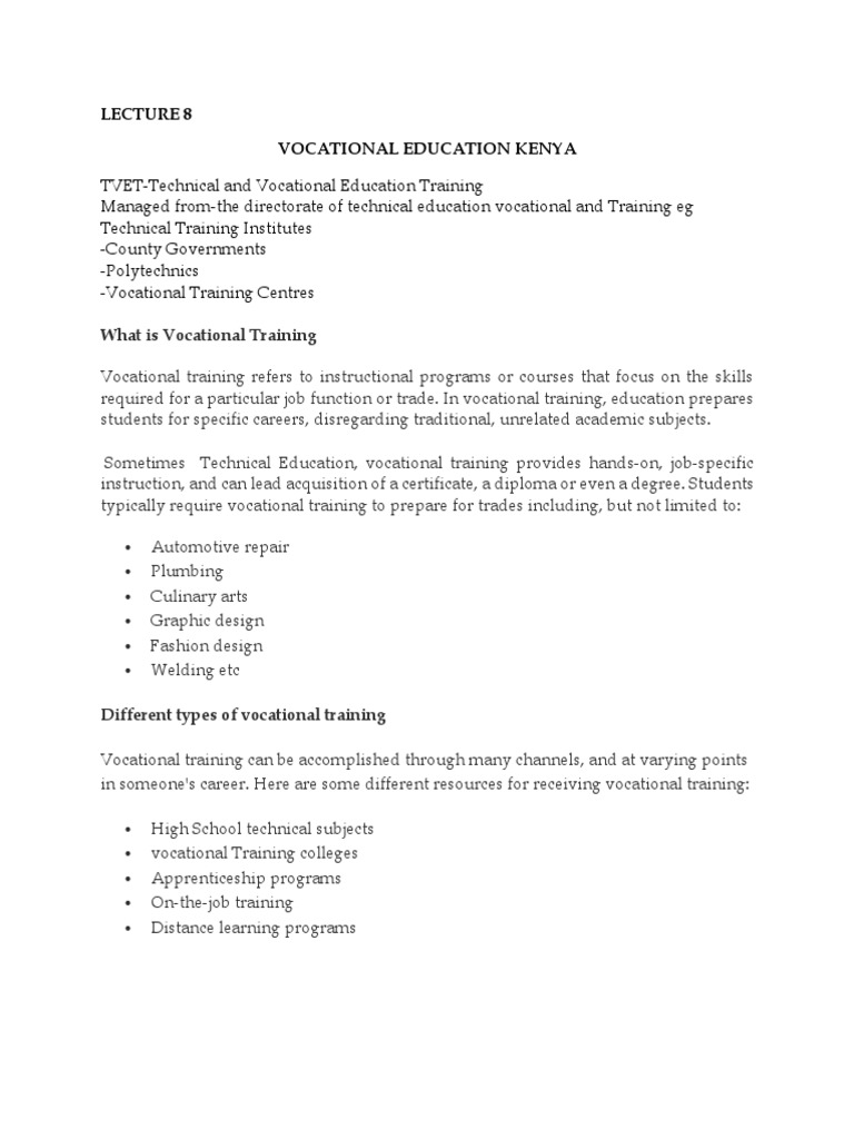 Lecture 9 Vocational Education | PDF