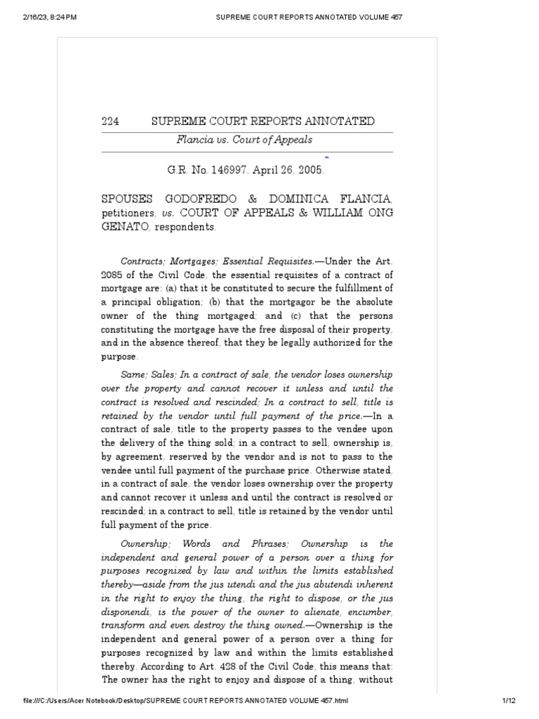 C1 Supreme Court Reports Annotated Volume 457 | PDF | Mortgage Law ...