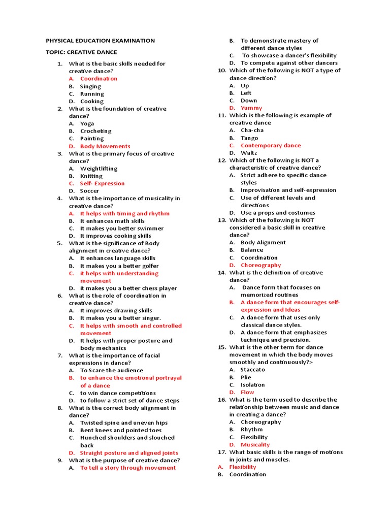 Physical Education Examination 5 | PDF