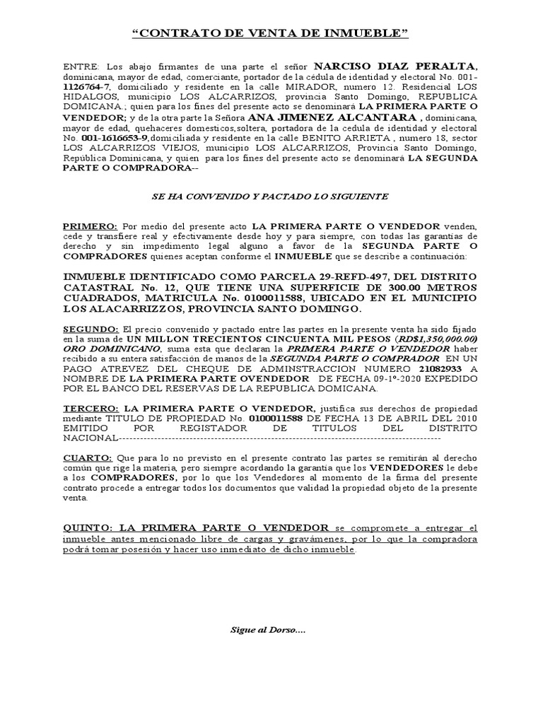 Avance de Efectivo Con Opcion de Compra de Inmueble | PDF | Propiedad | República Dominicana