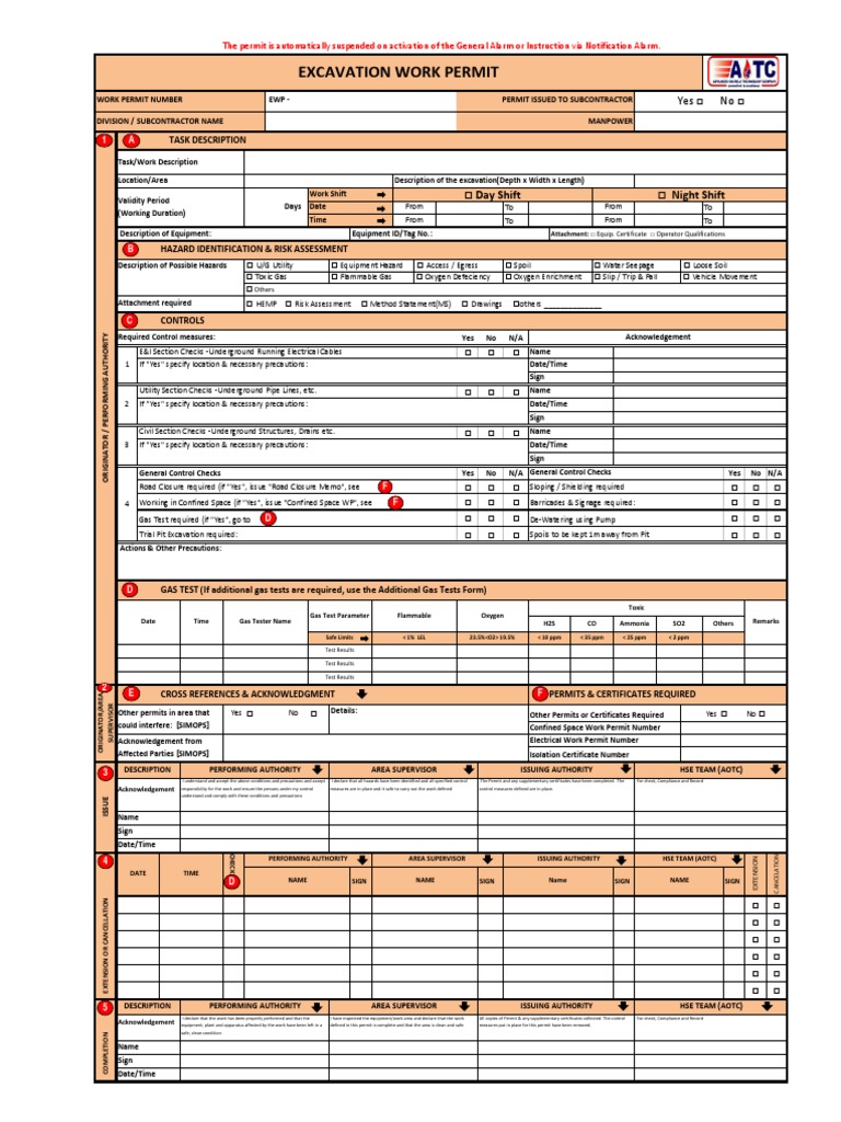 Excvation Work Permit | PDF | Safety | Occupational Safety And Health