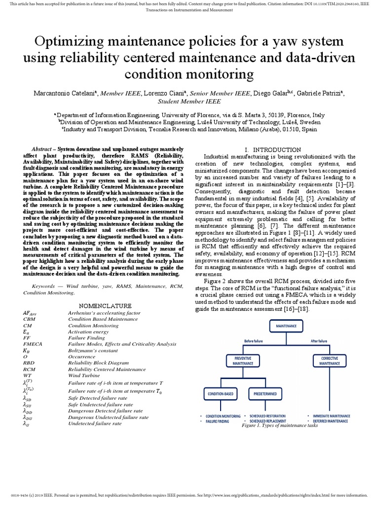 Optimizing Maintenance Policies For A Yaw System Using Reliability-Centered Maintenance and Data ...