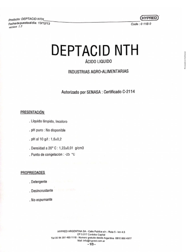 Ficha Técnica DEPTACID NTH | PDF