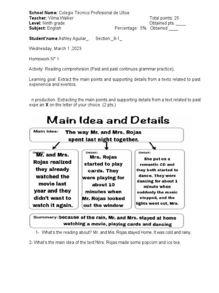 Ninth Grade English Homework: Reading Comprehension | PDF