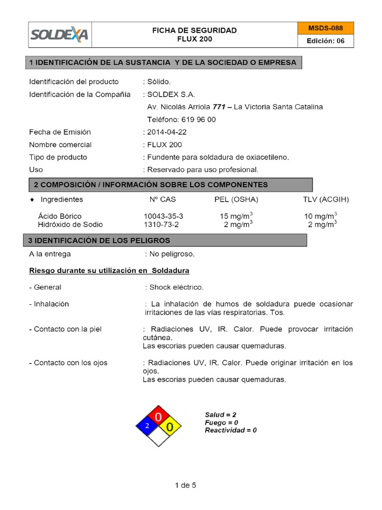 FICHA DE SEGURIDAD FLUX PDF Descargar libre | PDF