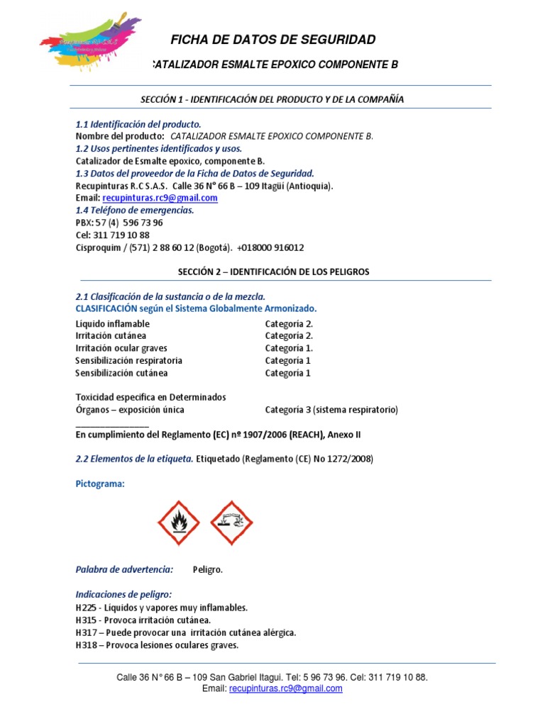 FDS catalizador esmalte epoxico componente B | PDF