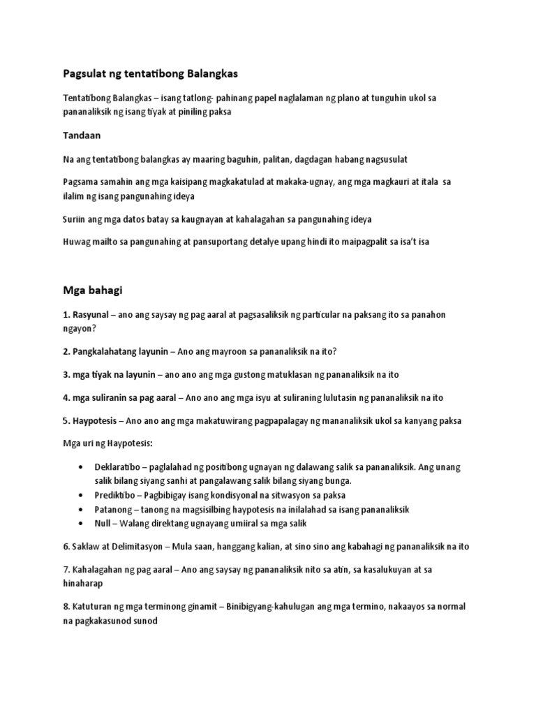 Pagsulat NG Tentatibong Balangkas | PDF
