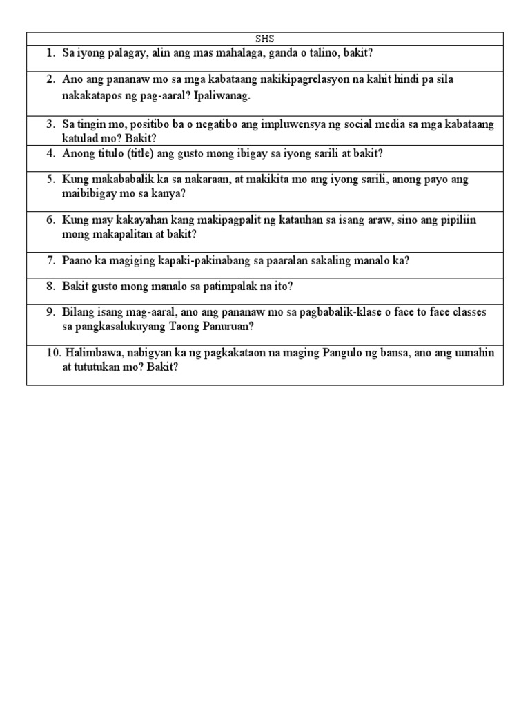 Tanong SHS | PDF