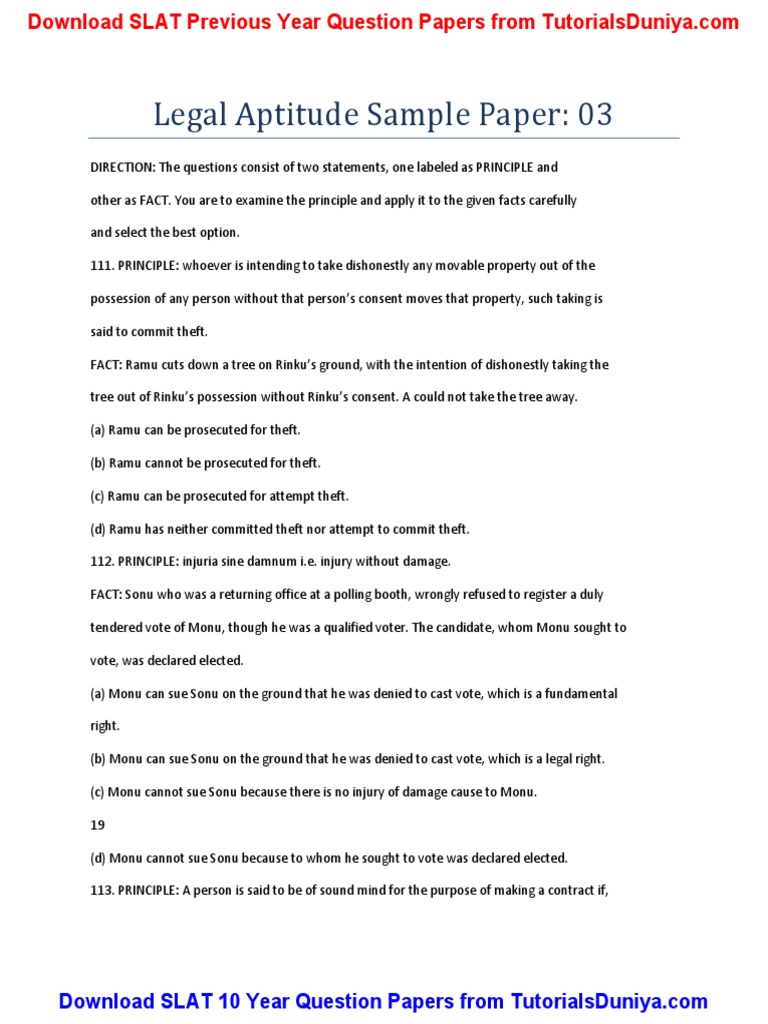 Legal Aptitude Sample Paper: 03 | PDF | Government Of India | Misrepresentation