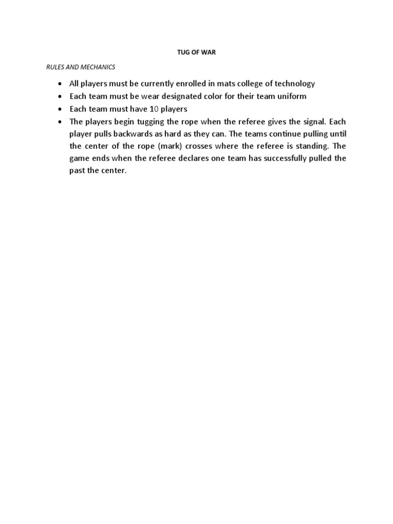 Rules and Mechanics: Tug of War | PDF