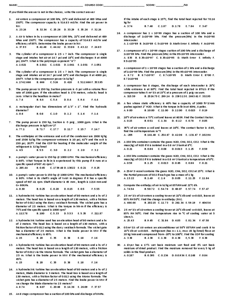 Midterms 1.2 | PDF | Pump | Enthalpy