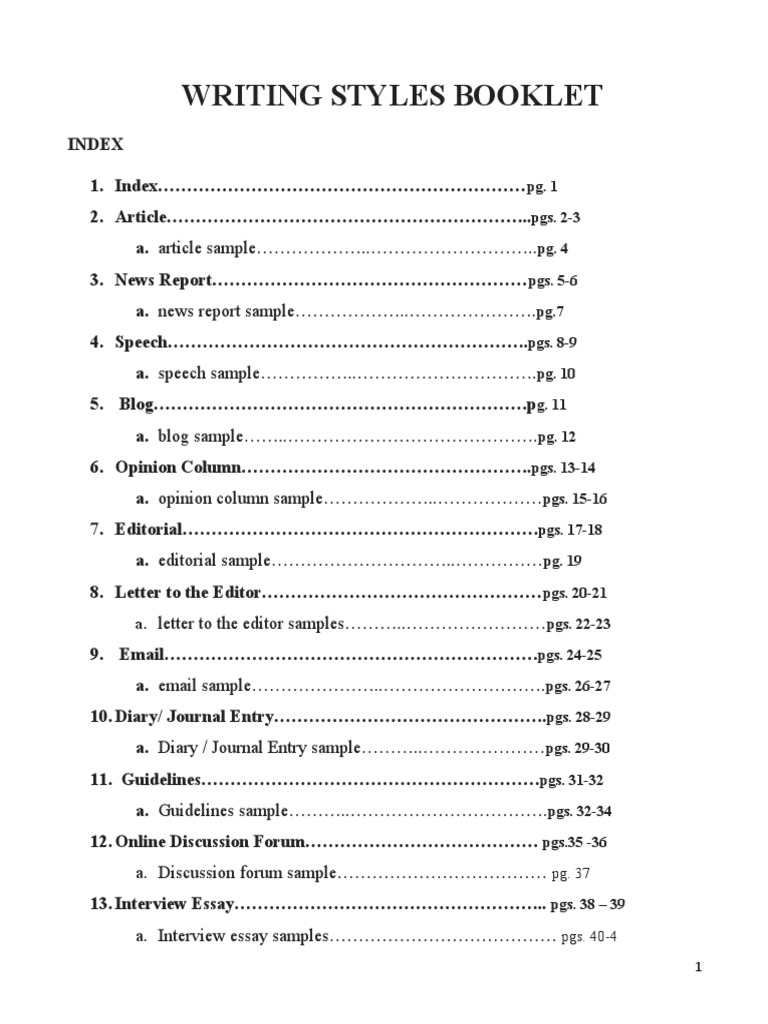 Writing Styles Guidebook Breakdown | PDF