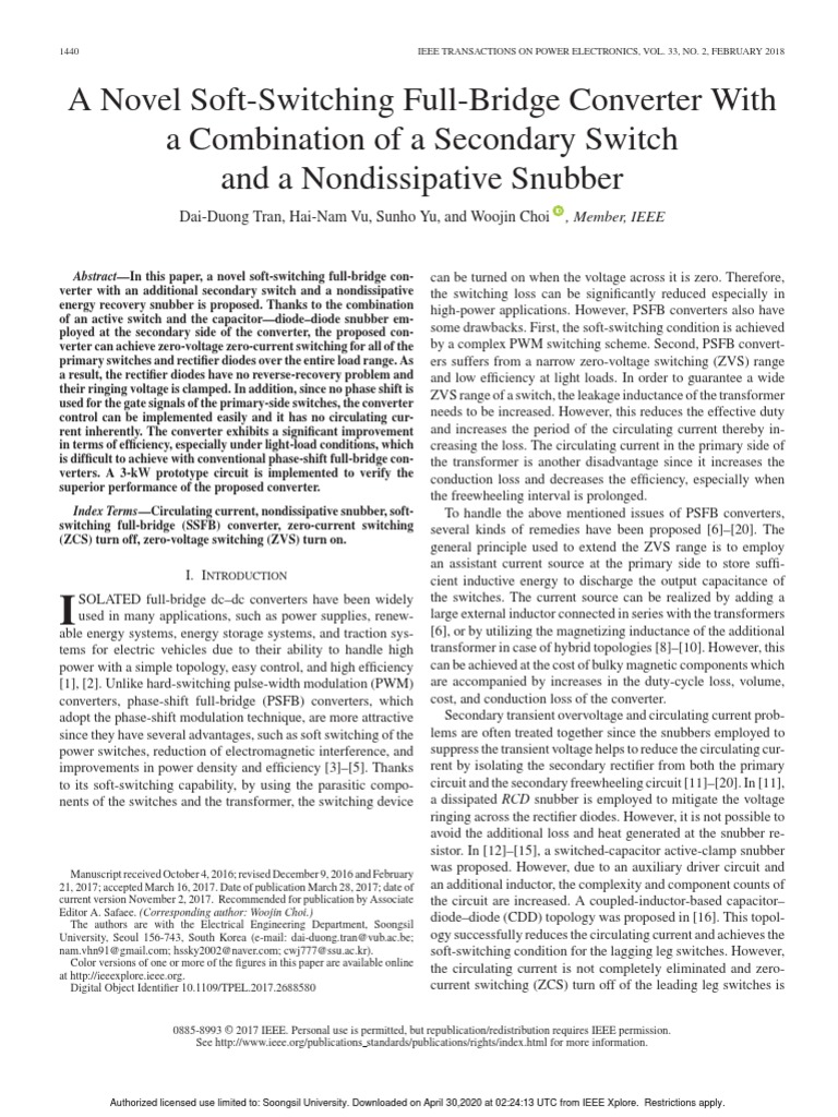 A Novel Soft Switching Full Bridge Converter With Combination of ...