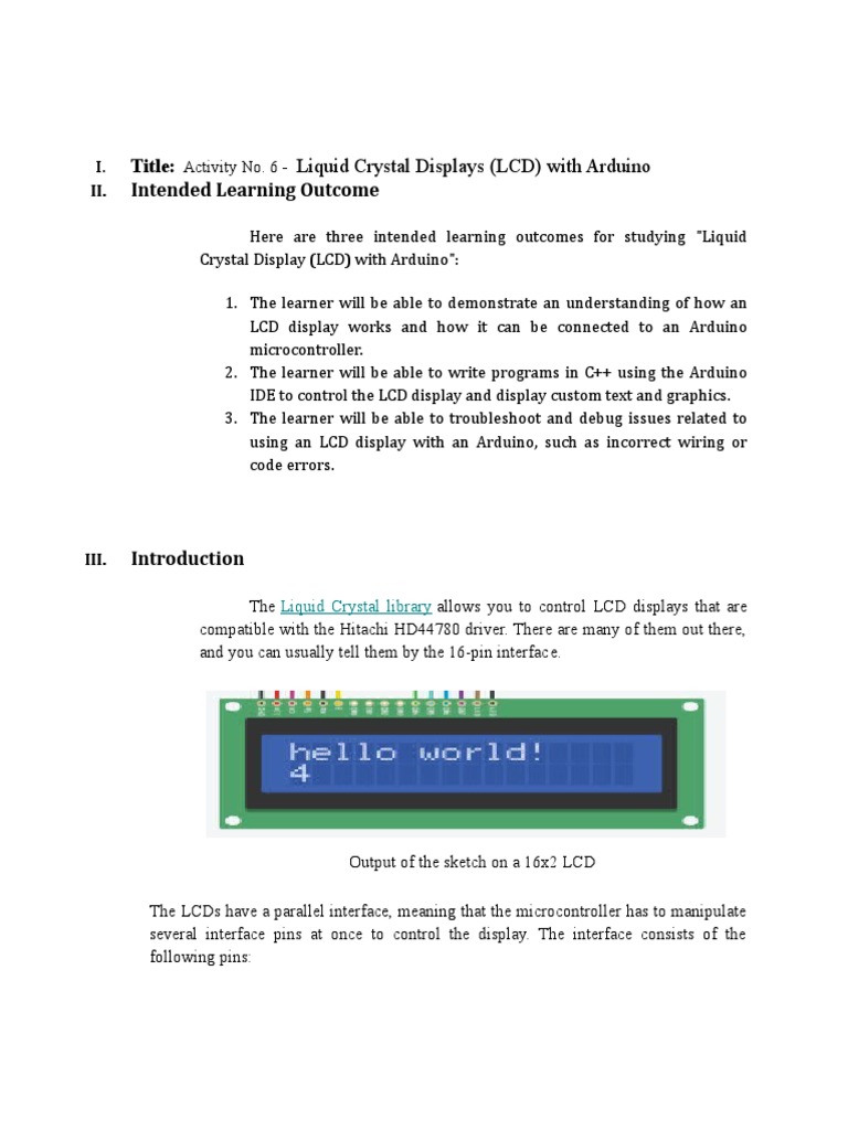 LCD Arduino Display Control | PDF | Arduino | Liquid Crystal Display