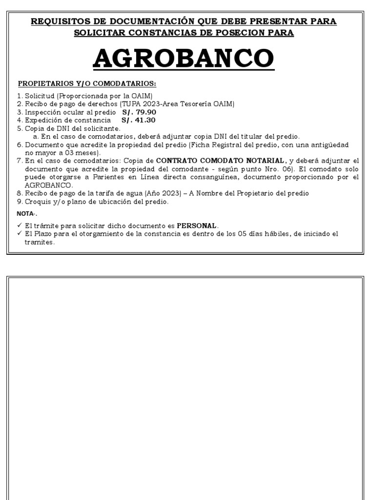 Requisits Agrobanco | PDF