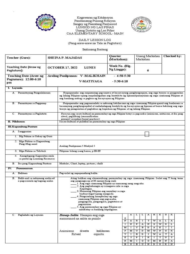 AP DLL WeeK 6 DAY 1 | PDF