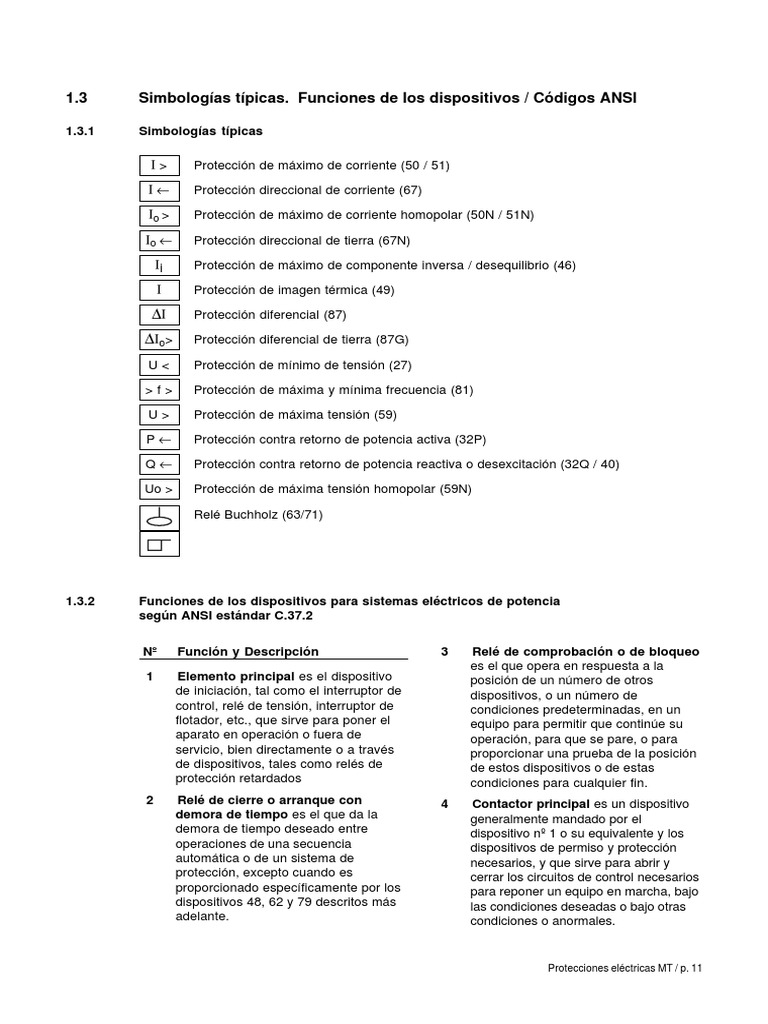 1.3 Simbologías Típicas. Funciones de Los Dispositivos / Códigos ANSI ...