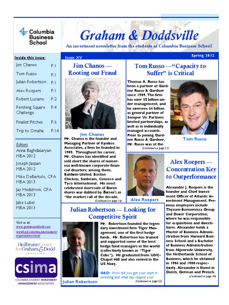 Graham & Doddsville: Tom Russo - "Capacity To Suffer" Is Critical Jim ...
