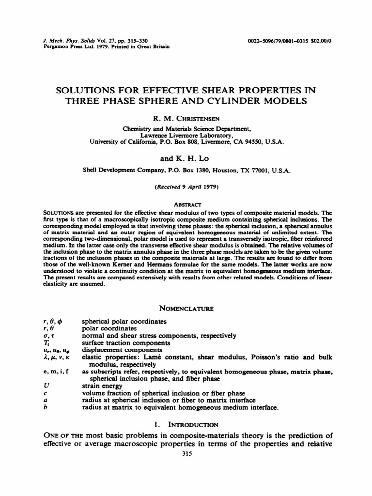 Solutions For Effective Shear Properties in Three Phase Sphere and ...