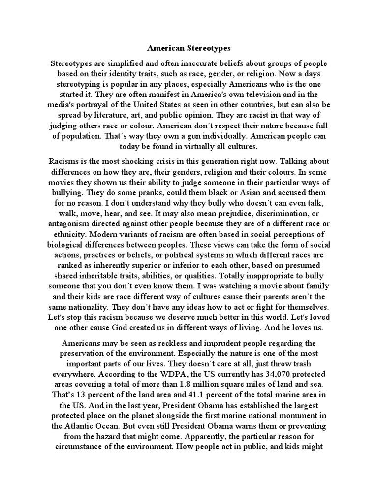 American Stereotypes | PDF | Social Science