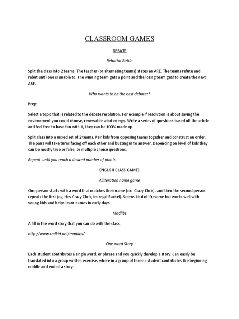 Classroom Debate Games: Strategies for Engaging Students in Rebuttals ...