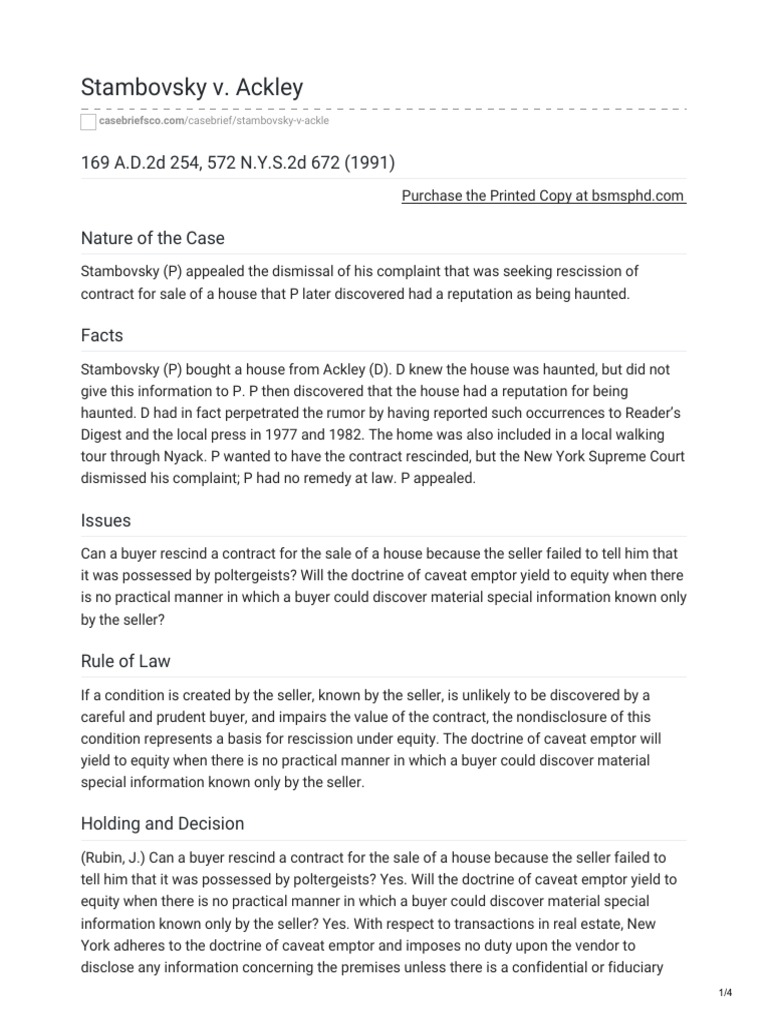 Stambovsky V Ackley | PDF | Consent | Common Law