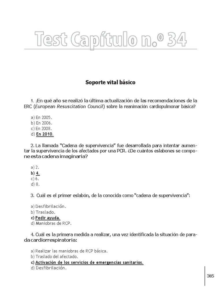 Test 34 | PDF | Reanimación cardiopulmonar | Paro cardíaco