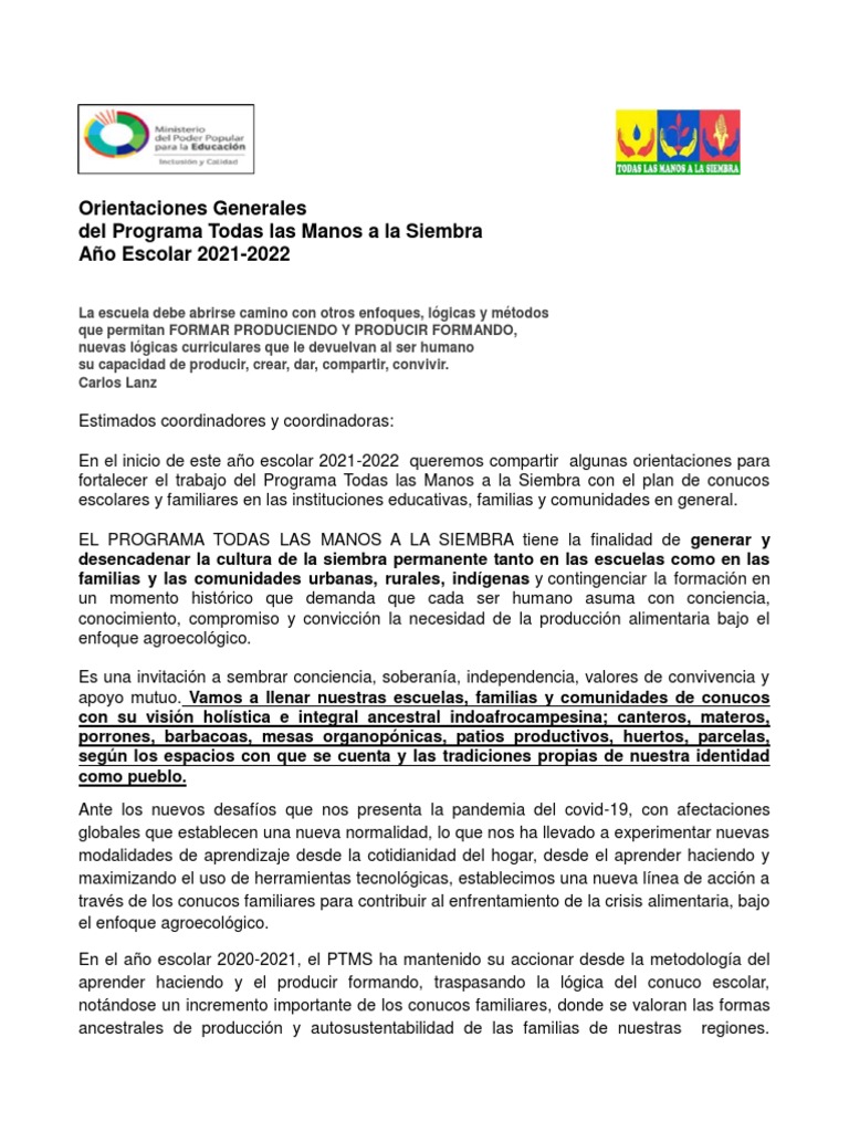 Orientaciones Generales Ptms Año Esolar 2021 2022 | PDF | Plan de ...