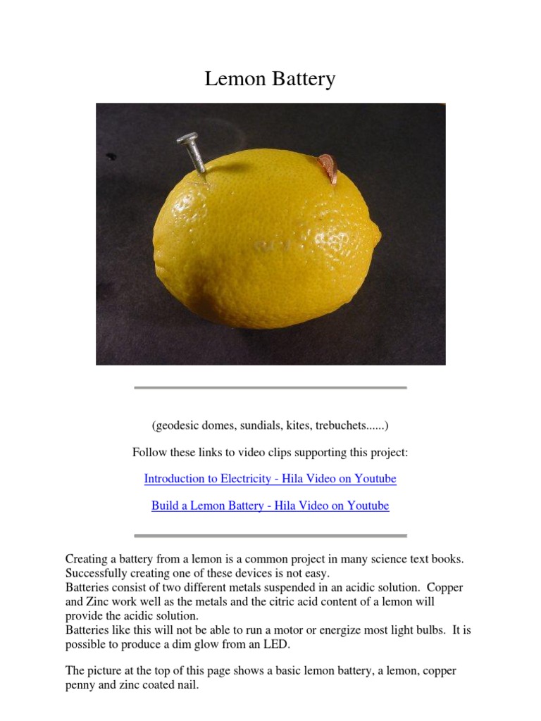 Lemon Battery | PDF | Battery (Electricity) | Light Emitting Diode
