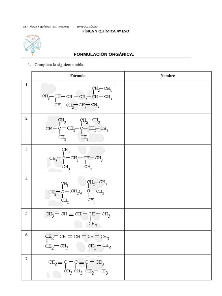 Hoja de Ejercicios Formulación Orgánica | PDF