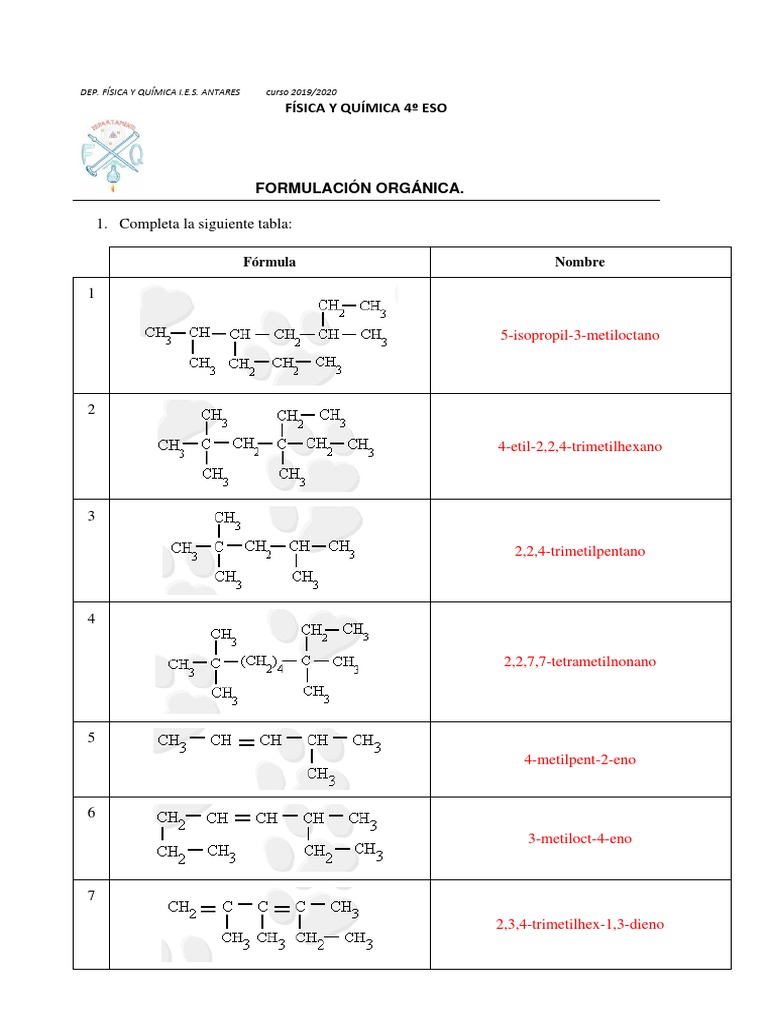 Hoja de Ejercicios Formulación Orgánica (Solución - Modificaciones1) | PDF