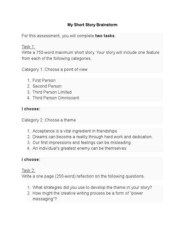 Short Story Brainstorm Guide | PDF | Narration | Brainstorming