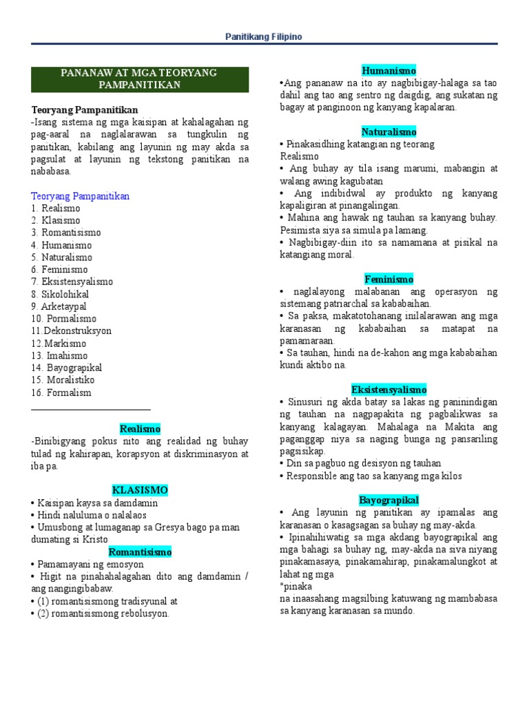 Teoryang Pampanitikan Handout 2 Teoryang Pampanitikan | PPT