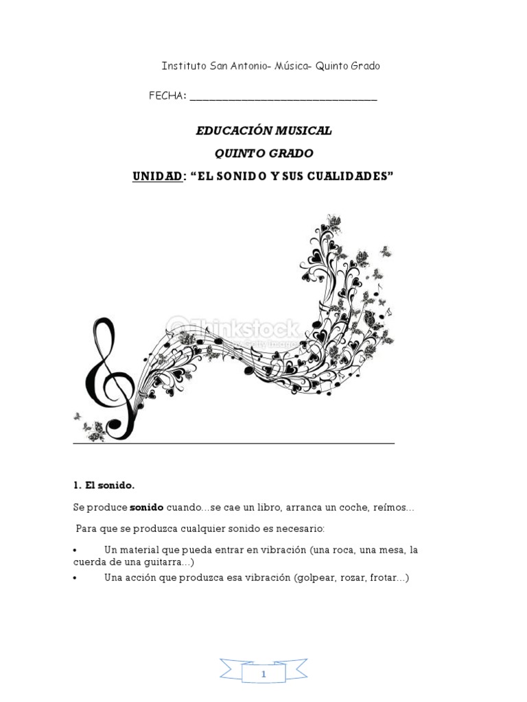 Unidad: "El Sonido Y Sus Cualidades": Educación Musical Quinto Grado ...