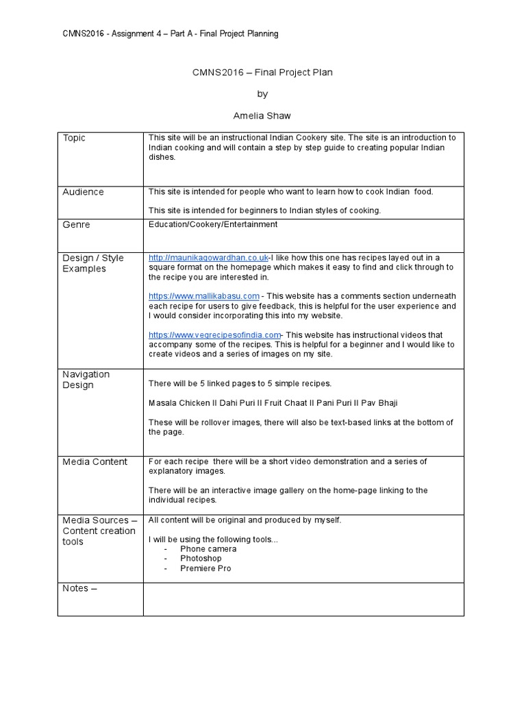 CMNS2016 Final Project Plan Template | PDF
