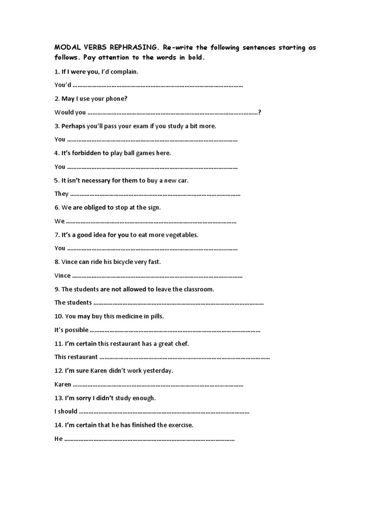 Modal Verbs Rephrasing Exercises | PDF | Language Arts & Discipline
