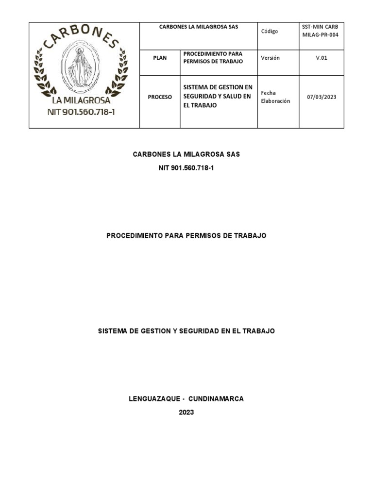 Procedimiento de Permisos de Trabajo | PDF | Seguridad y salud ...