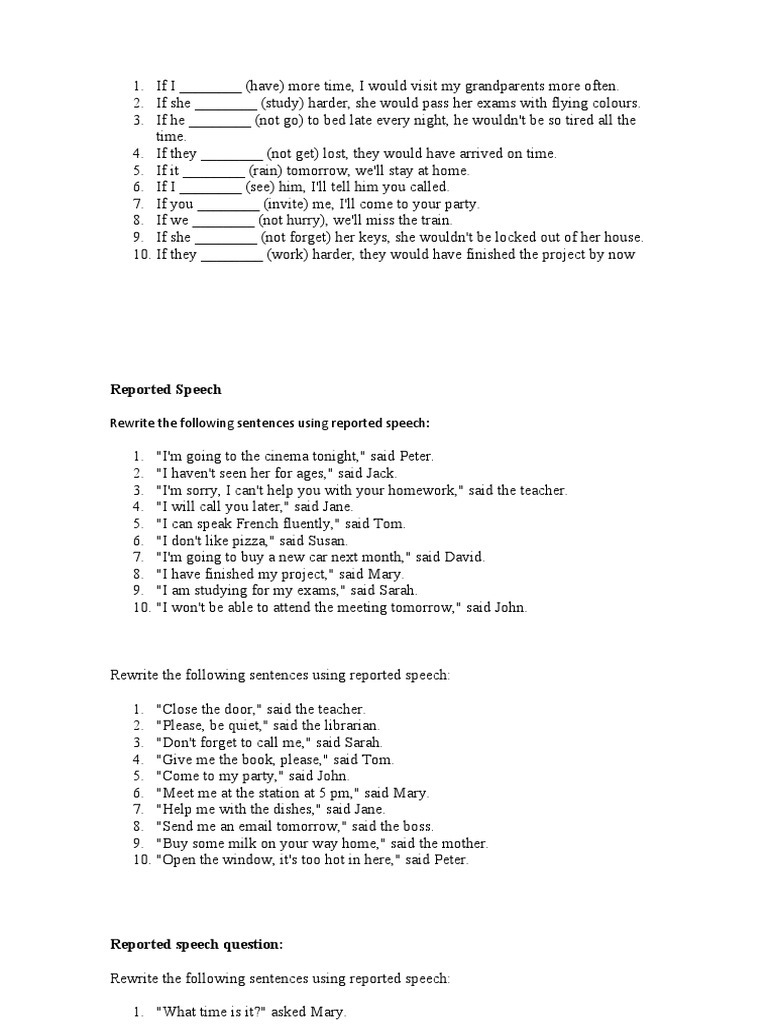 Conditional and Reported Speech Exercises | PDF