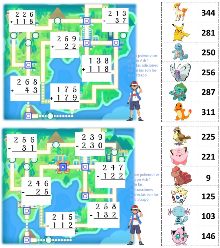 ENCUENTRA AL POKEMON Sumas y Restas | PDF