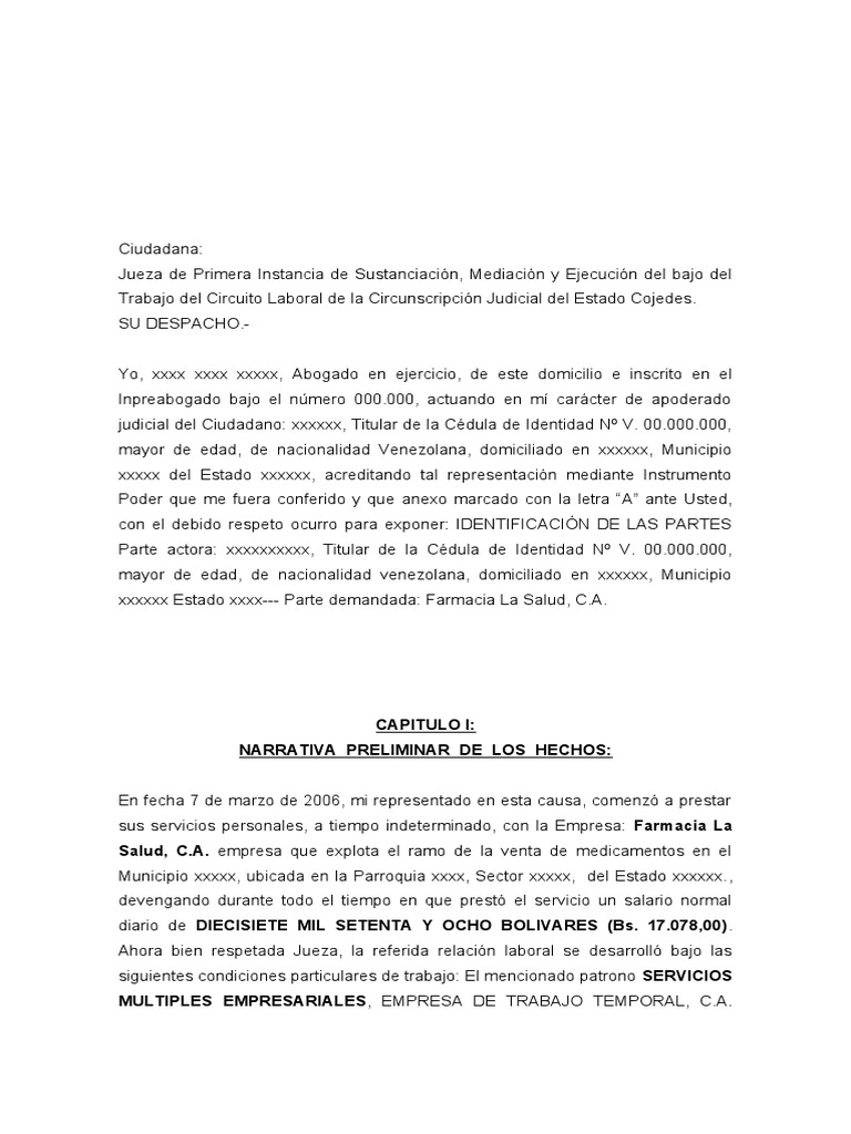 Modelo de Demanda Laboral | PDF | Pagos | Sentencia (ley)