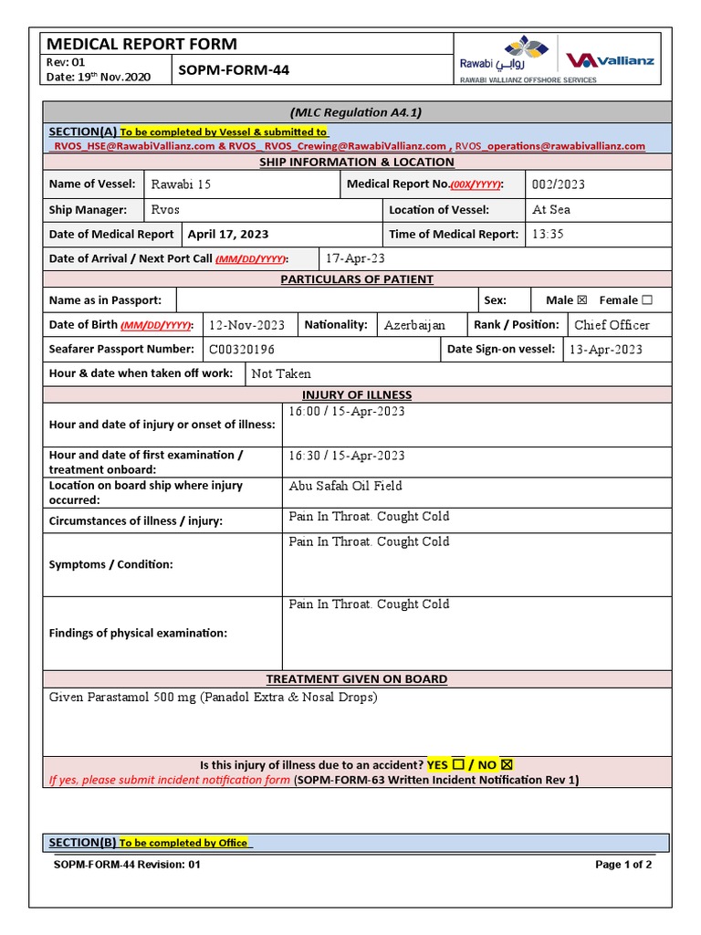 Medical Report Form | PDF | Human Diseases And Disorders | Epidemiology
