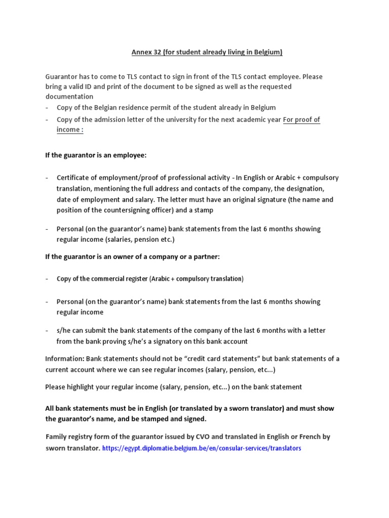 Annex 32 Requirements for Students in Belgium | PDF