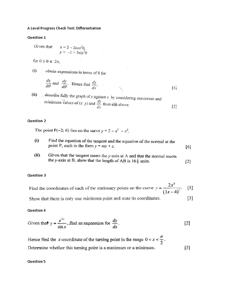 A Level Progress Check Test | PDF