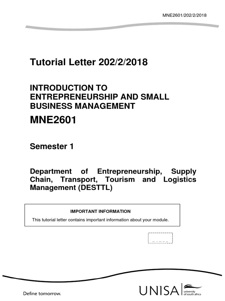 Tut - Letter 201sem2 - MNE2601 - 2018 | PDF | Textbook | Business