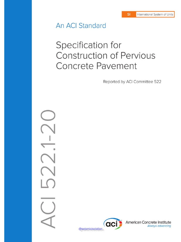 ACI 522 1 20 Specification For Construction of Pervious Concrete | PDF