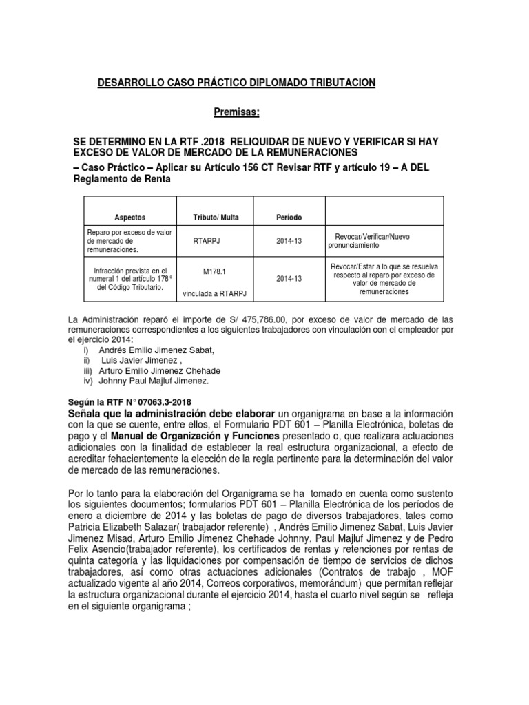 DESARROLO Premisas Exceso de Valor de Mercado Caso Practico Modelo Correcto PDF | PDF | Salario ...