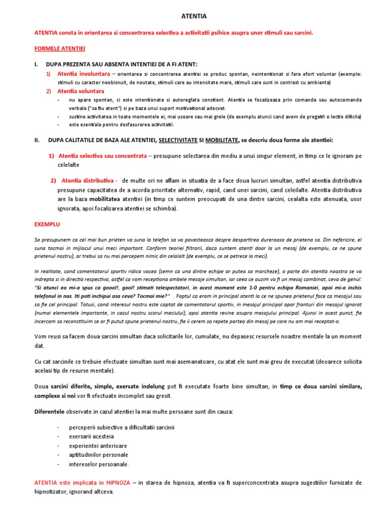 ATENTIA - Lectie | PDF