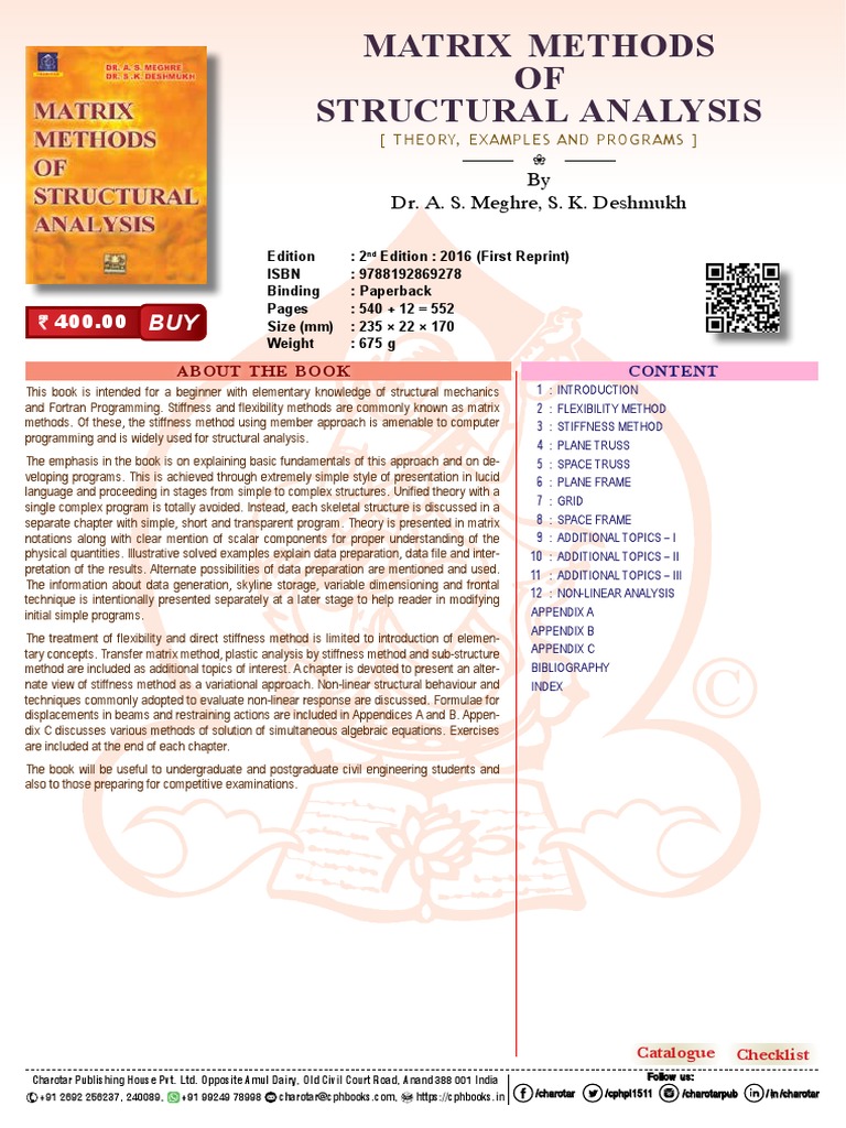 Matrix Methods OF Structural Analysis: by Dr. A. S. Meghre, S. K. Deshmukh | PDF | Matrix ...