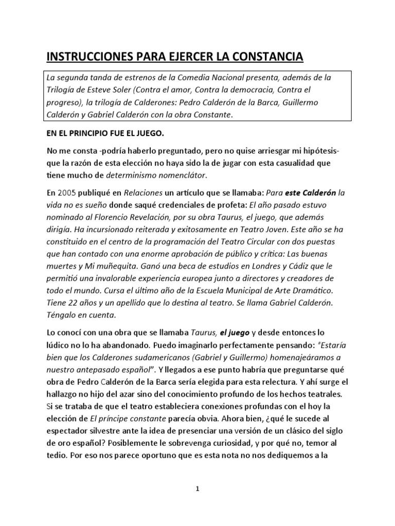 Instrucciones para Ejercer La Constancia | PDF | Teatro | Johann ...