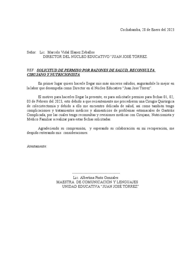 CARTA SOLICITUD PERMISO DIRECTORxx | PDF | Salud y bienestar | Estilo de vida